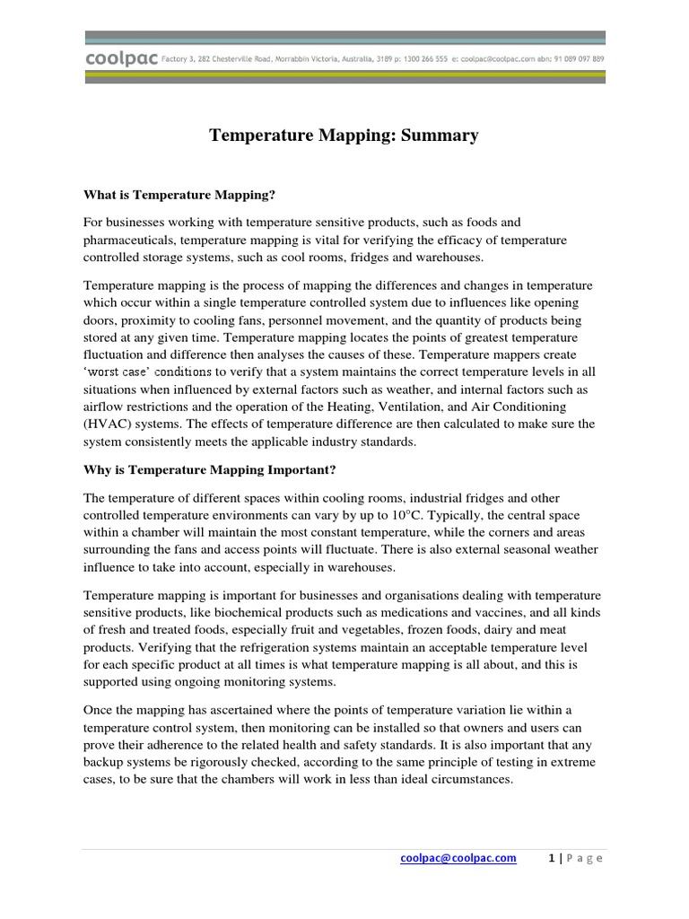 Temperature Mapping and Monitoring - A Summary | PDF | Hvac | Refrigerator