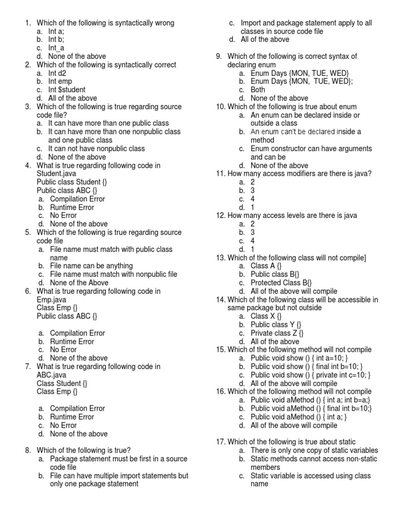 Java Quiz 1 C Programming Language Method Computer Programming 7754