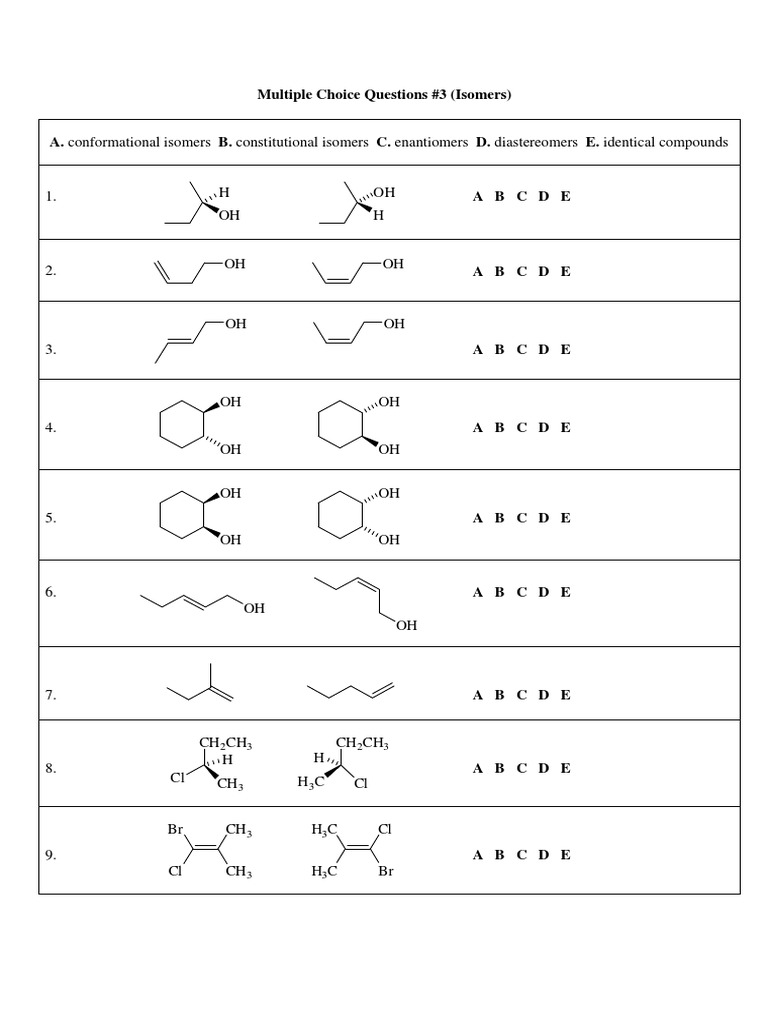 Organic Isomers Multiple Choice Questions | PDF | Isomer | Stereochemistry