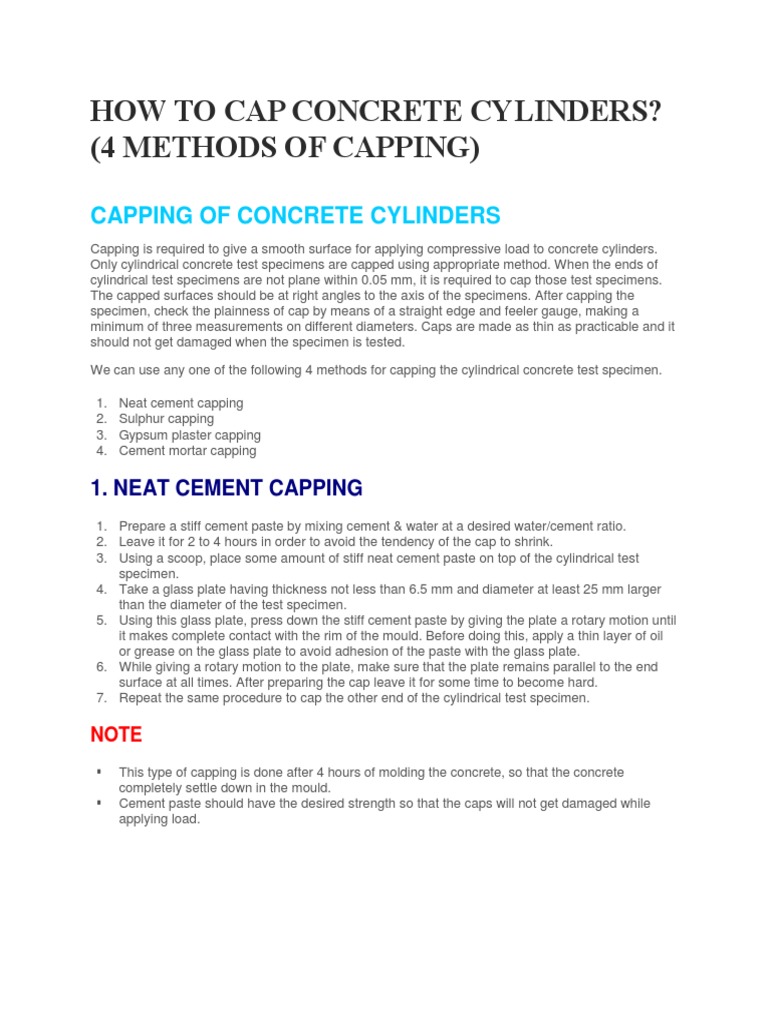 4 Ways To Cap Concrete Cylinder Specimen | PDF | Plaster | Concrete