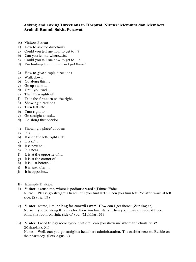 Asking and Giving Directions in Hospital | PDF | Medical Specialties ...