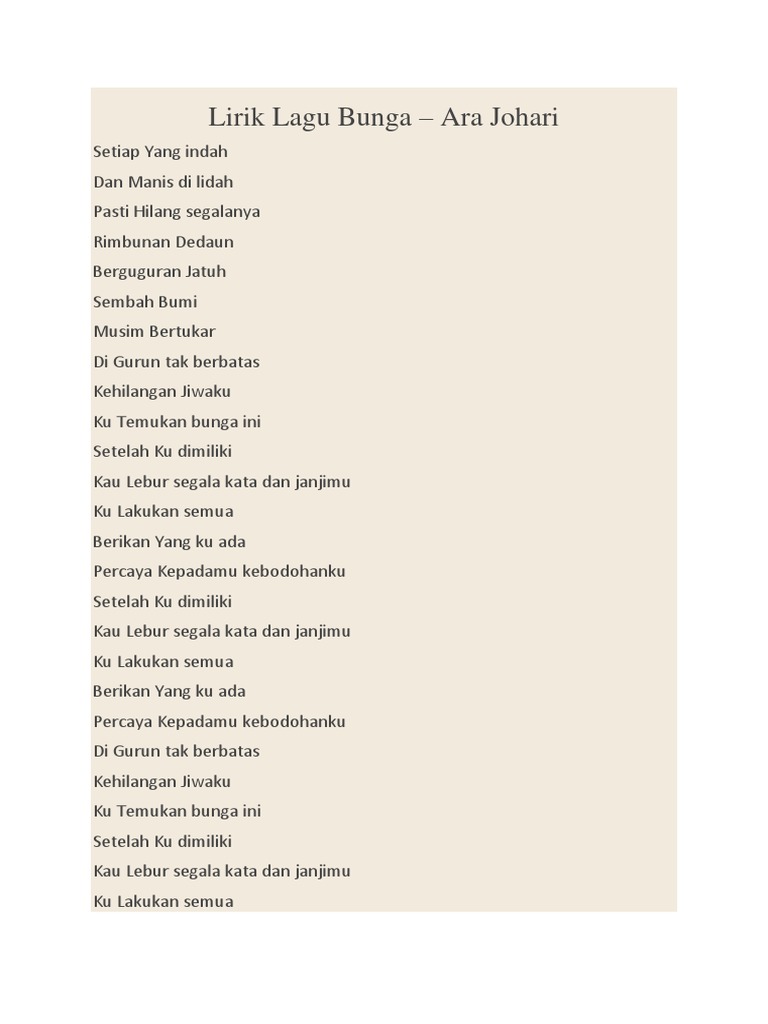 Lirik Lagu Bunga | PDF | Memasak, Makanan, & Anggur | Seni & Disiplin ...