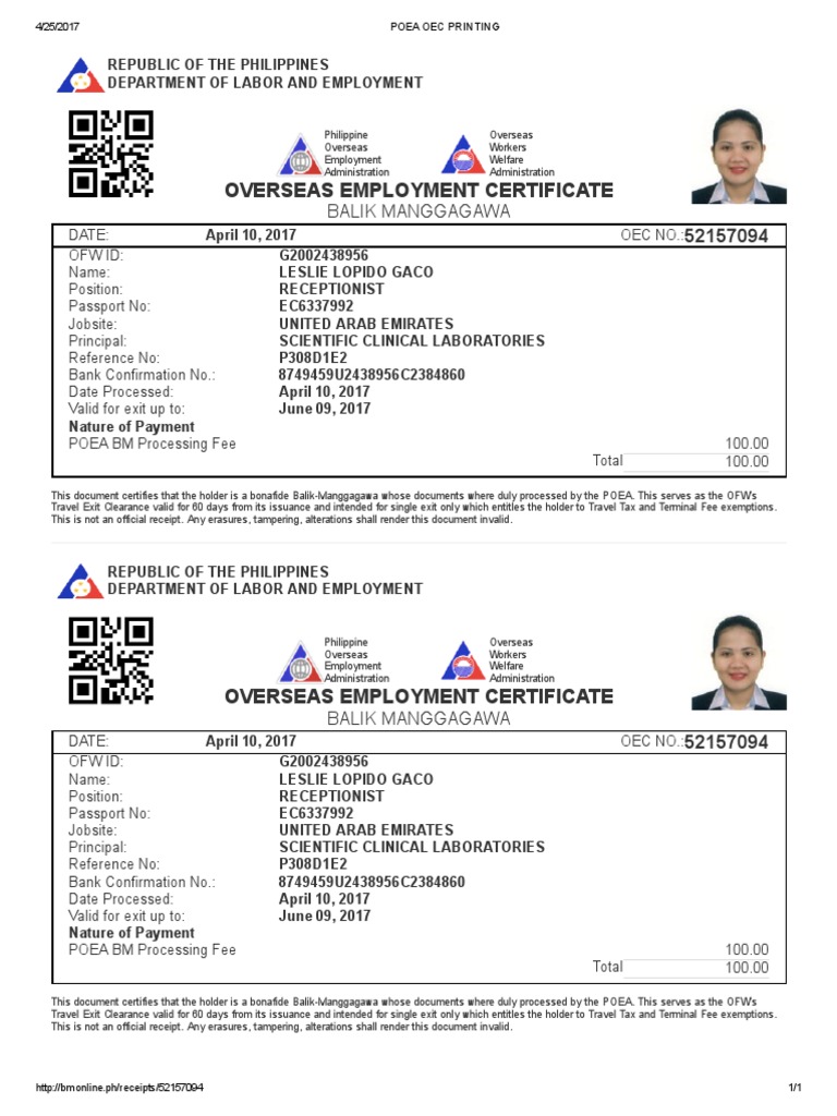 Overseas Employment Certificate: Balik Manggagawa | PDF | Passport ...