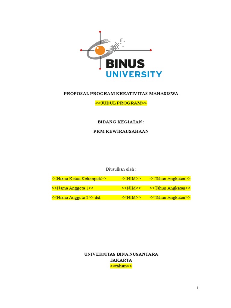 Proposal PKM Kewirausahaan BINUS 2025 | PDF