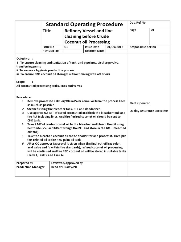 Standard Operating Procedure For Flushing | PDF | Coconut Oil | Oils