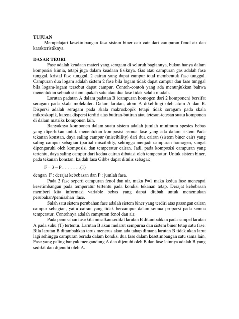 Diagram Fasa Biner Fenol-Air | PDF