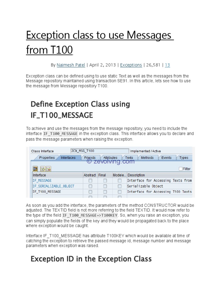 Exception Class To Use Messages From T100 | Download Free PDF | Class ... Exception Class To Use Messages From T100 | Download Free PDF | Class ...