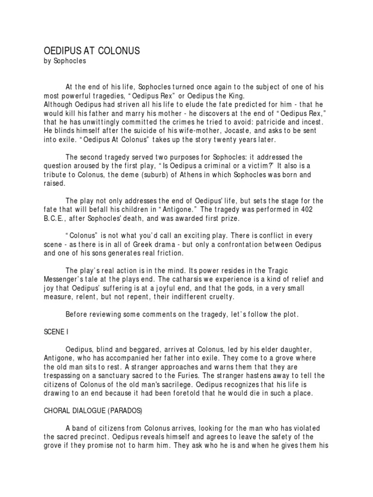 Oedipus at Colonus | PDF | Sophocles | Mythology Of Central Greece