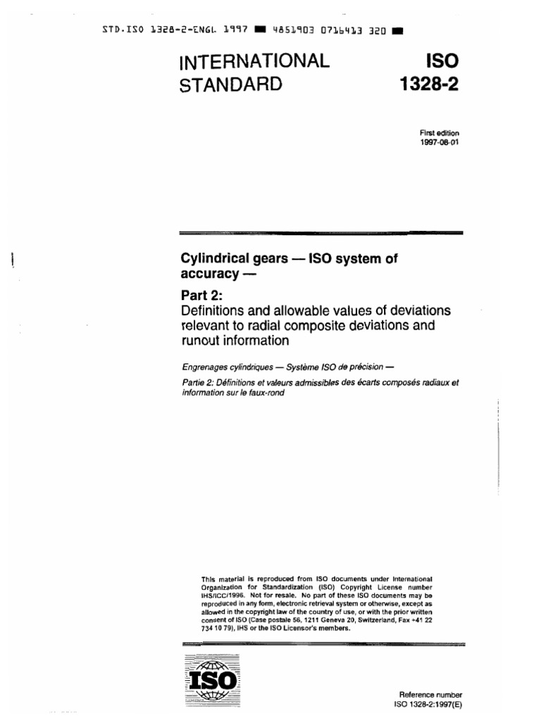 ISO 1328 2 1997 Cylindrical Gears IsO System of Accuracy Part 2 UNI ...