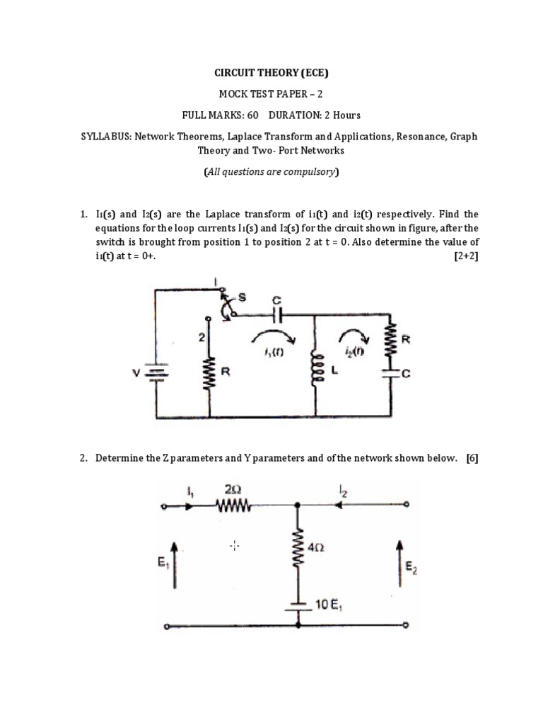 Circuit Theory - Test Paper | PDF | Network Analysis (Electrical ...