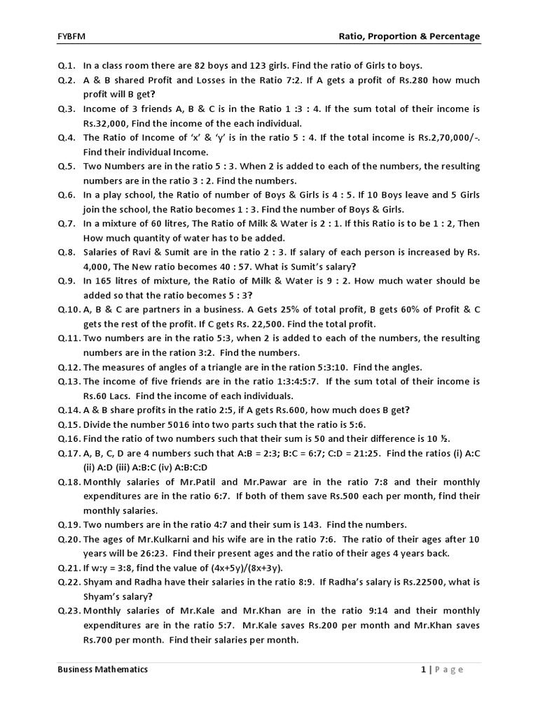 Chapter - 1 - Ratio | PDF | Ratio | Fraction (Mathematics)