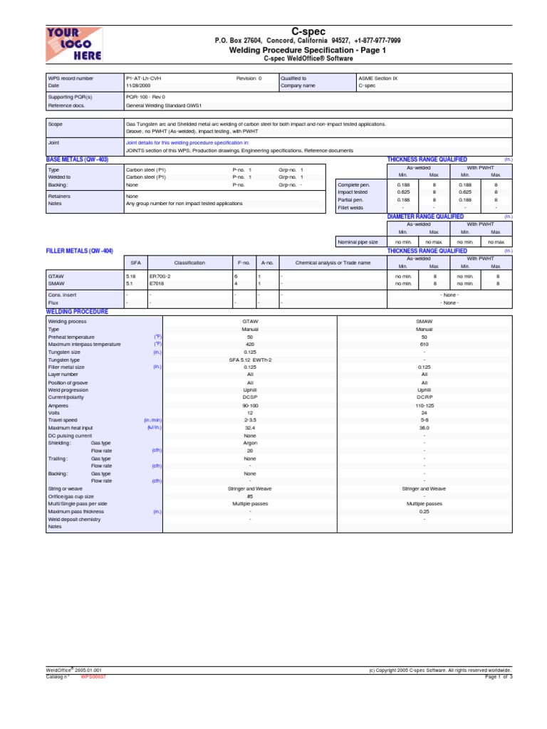 C-Spec: Welding Procedure Specification - Page 1 | Download Free PDF ...