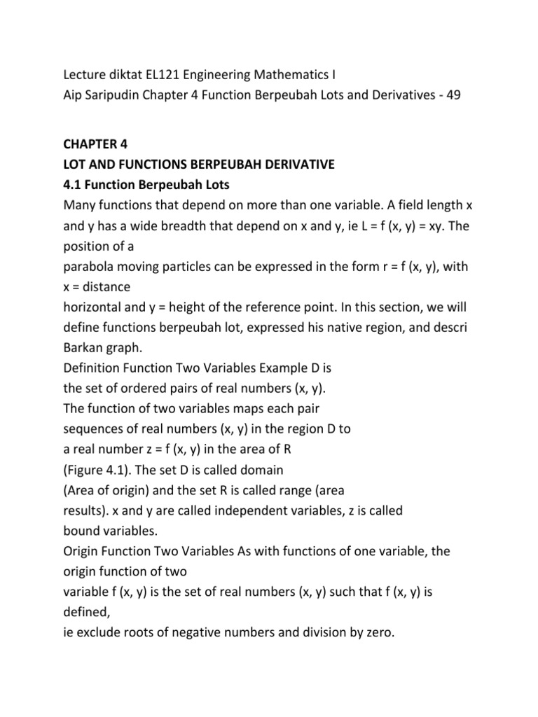 Lecture Diktat EL121 Engineering Mathematics I | PDF | Derivative | Mathematical Optimization