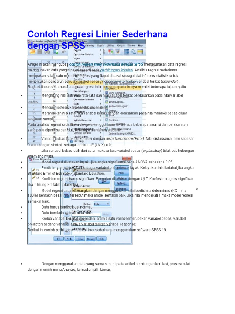 Contoh Regresi Linier Sederhana Menggunakan SPSS | PDF