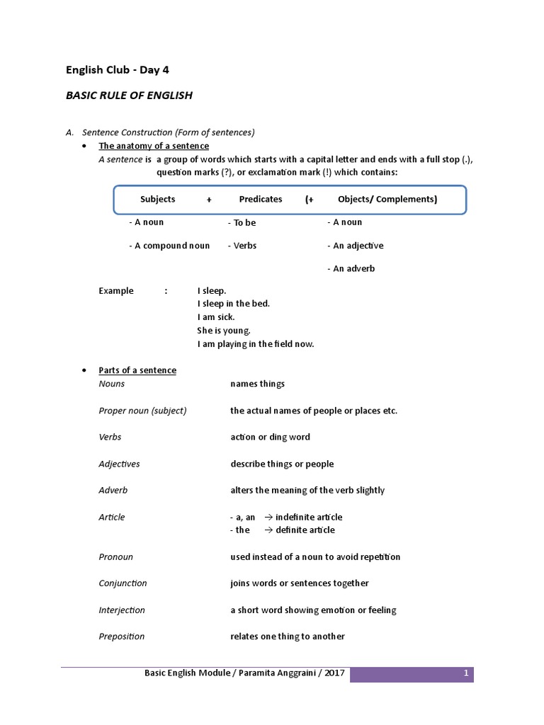 Basic English Module - Basic Rule of English | PDF | Noun | English ...