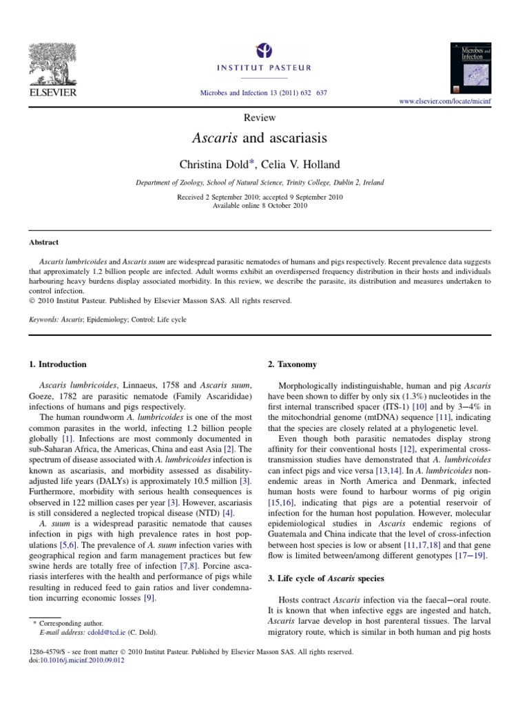 Ascaris and Ascariasis: A Review of the Parasitic Roundworms Ascaris ...