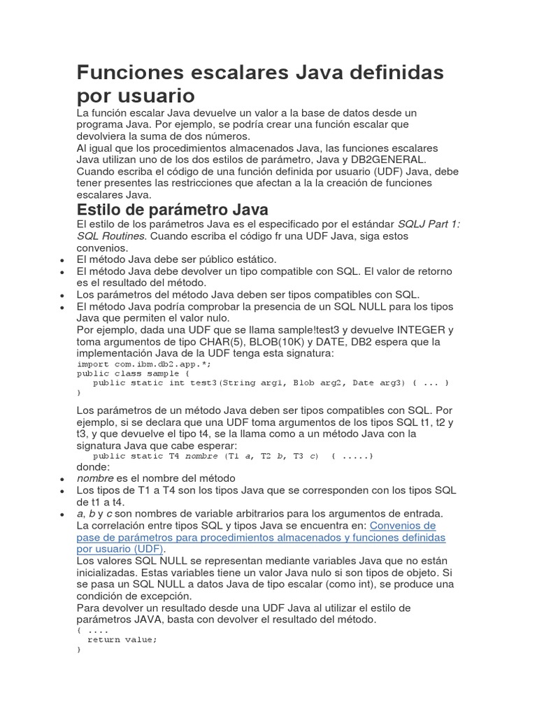 Funciones Java | PDF | Java (lenguaje de programación) | SQL