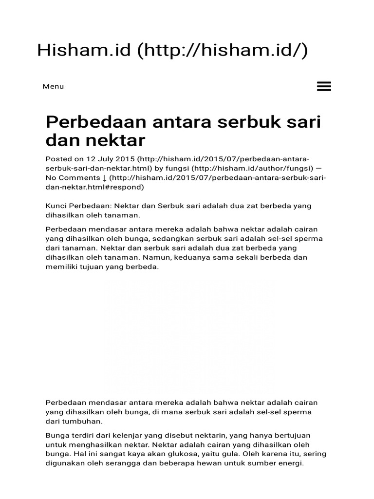 Perbedaan Antara Serbuk Sari Dan Nektar - HTML 1 | PDF