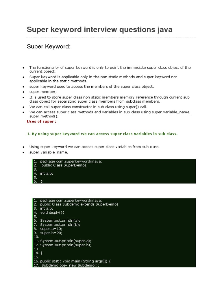 Super Keyword Interview Questions Java Pdf Constructor Object Oriented Programming