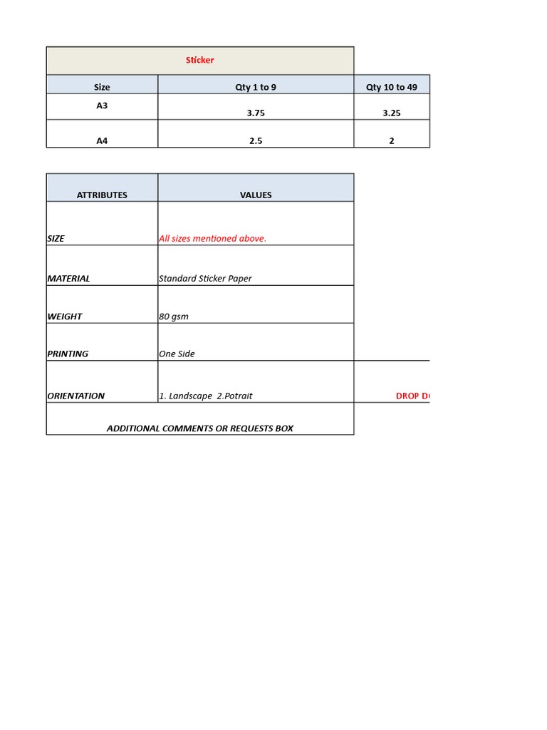 Custom Sticker Pricing and Options | PDF