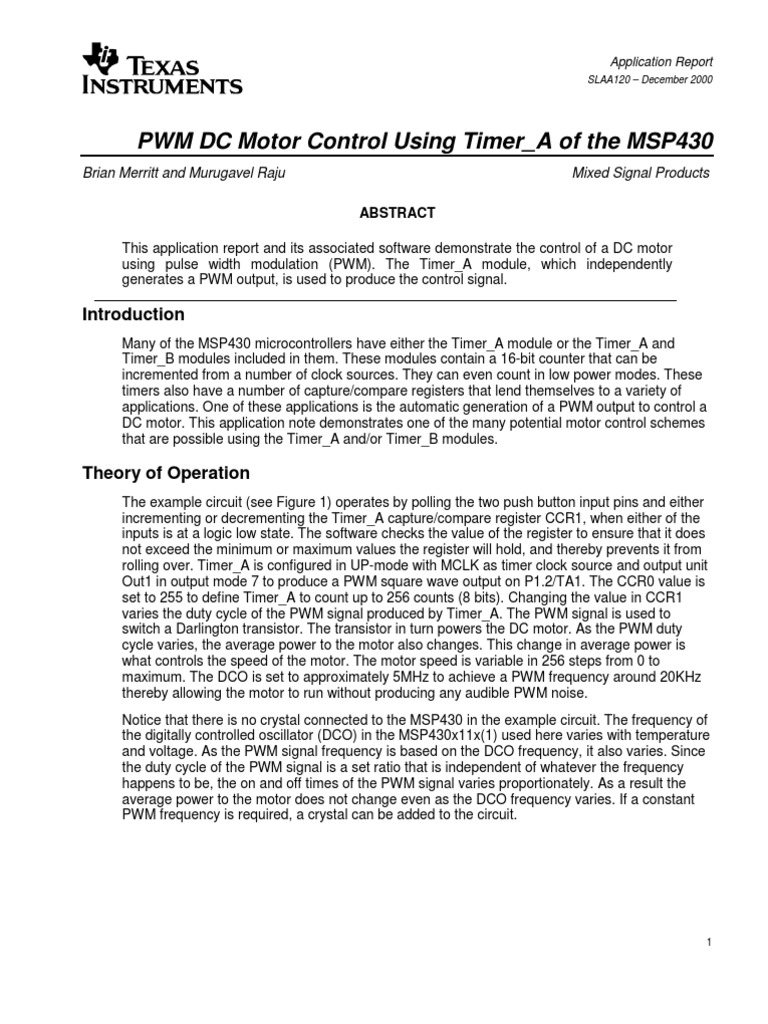 PWM DC Motor Control Using Timer A of The MSP430 | PDF | License | Digital Electronics