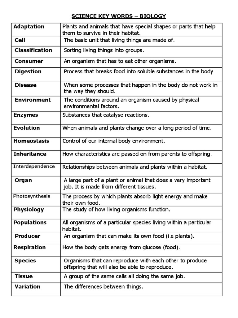 Biology Key Words | PDF | Plants | Biology