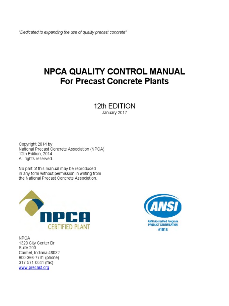 Npca Quality Control Manual - Precast | Download Free PDF | Quality ...