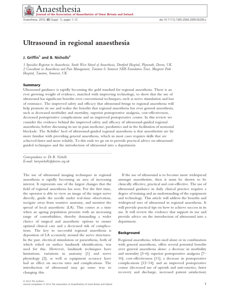Usg in Ra Anaesthesia 2010 | PDF | Anesthesia | Medical Ultrasound