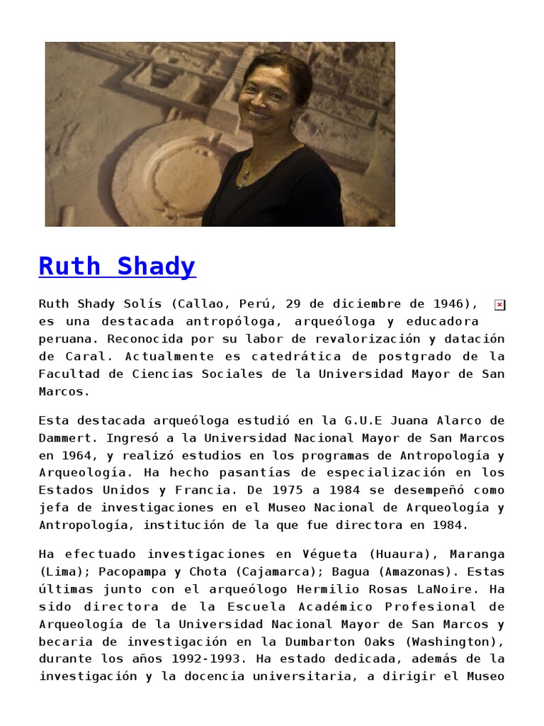 Perfil de Ruth Shady, destacada arqueóloga peruana reconocida por sus ...