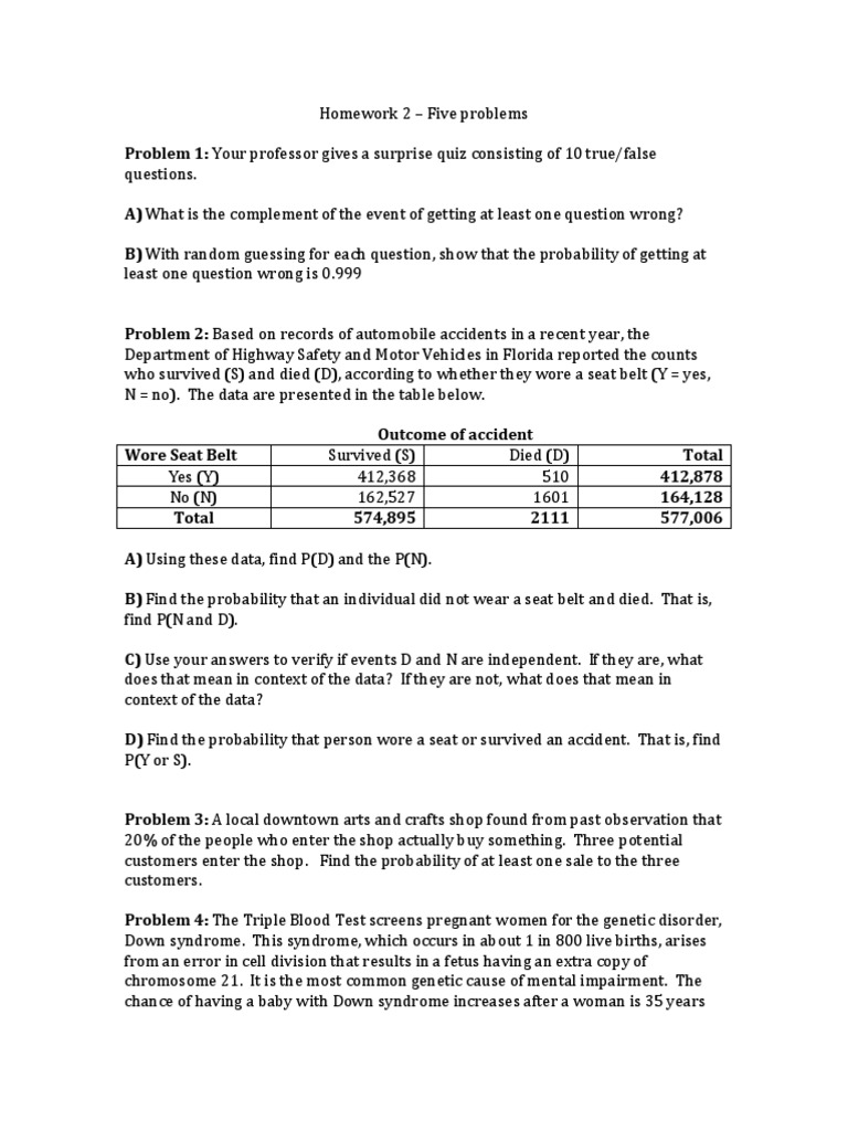 Probability Examples | PDF | Down Syndrome | Traffic Collision