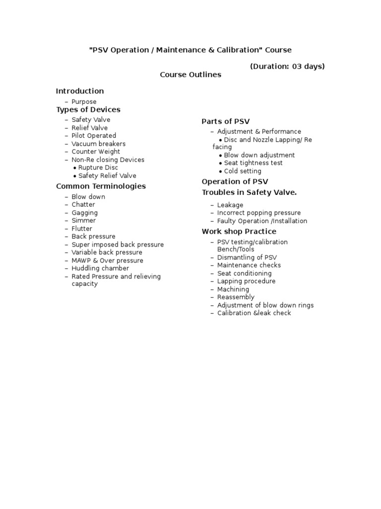 PSV Operation - Maintenance & Calibration-09!02!2011 | PDF | Valve ...