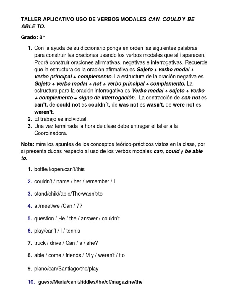 Uso de verbos modales: Can y Could | PDF | Artes del Lenguaje y ...