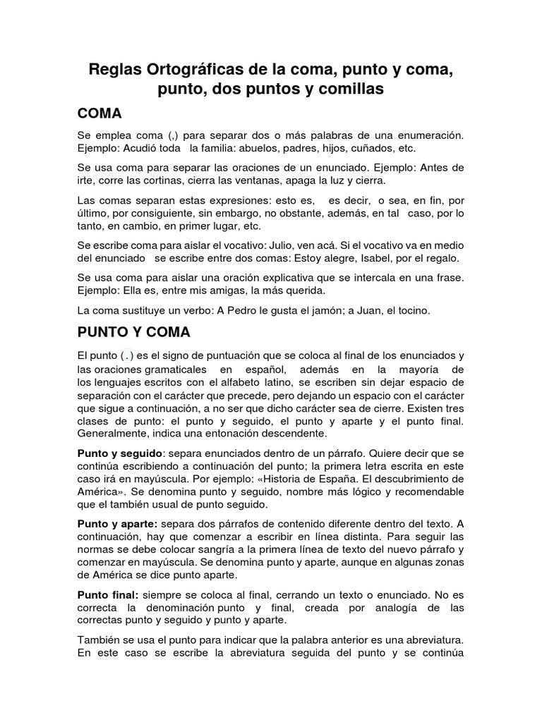 Reglas Ortográficas de La Coma | PDF | Oración (Lingüística) | Asunto ...