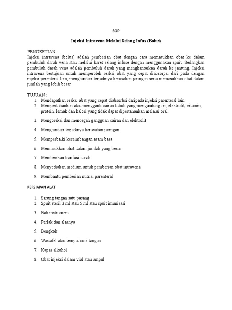 Prosedur Injeksi IV Bolus | PDF