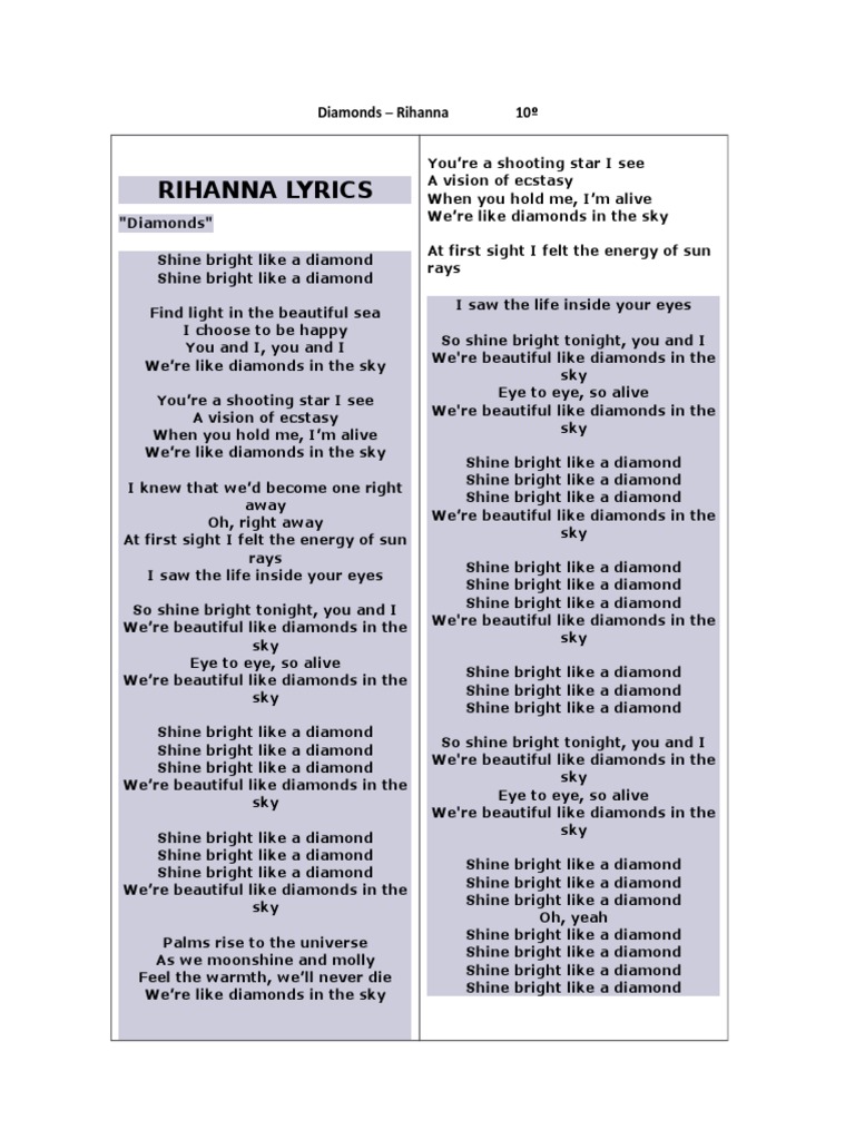 Diamonds Rihanna | PDF | Recorded Music | Dance Pop