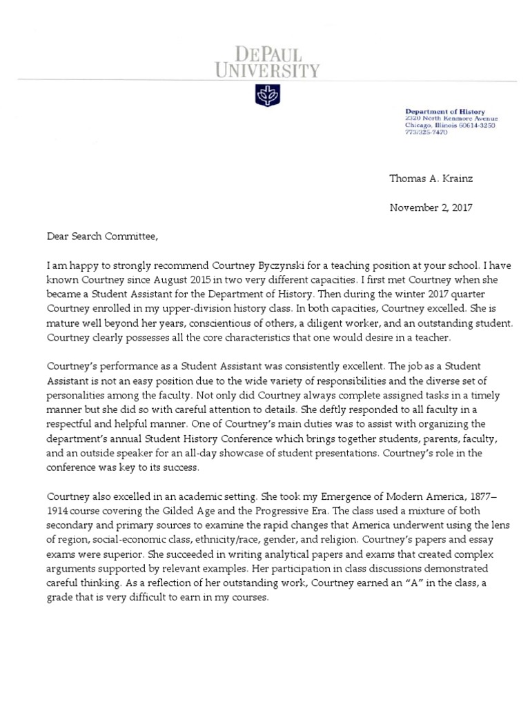 Courtney Byczynski - Letter | PDF | Students | Test (Assessment)