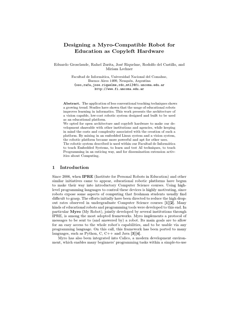 Designing A Myro-Compatible Robot For Education As Copyleft Hardware ...