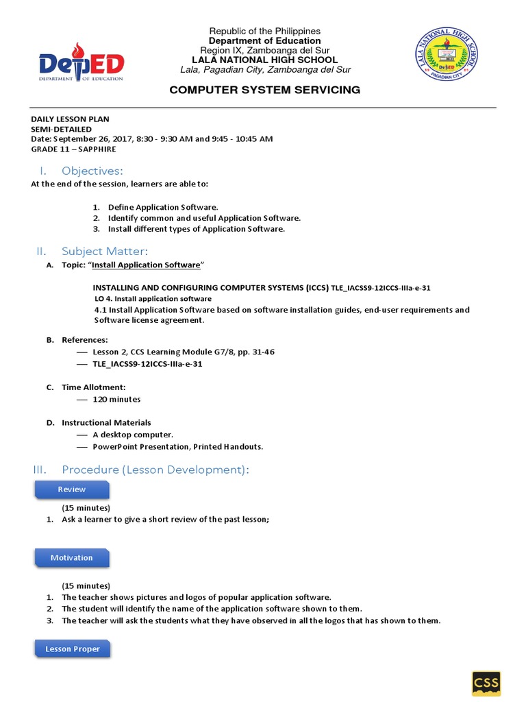 Application Software Installation - Lesson Plan | Lesson Plan | Teaching