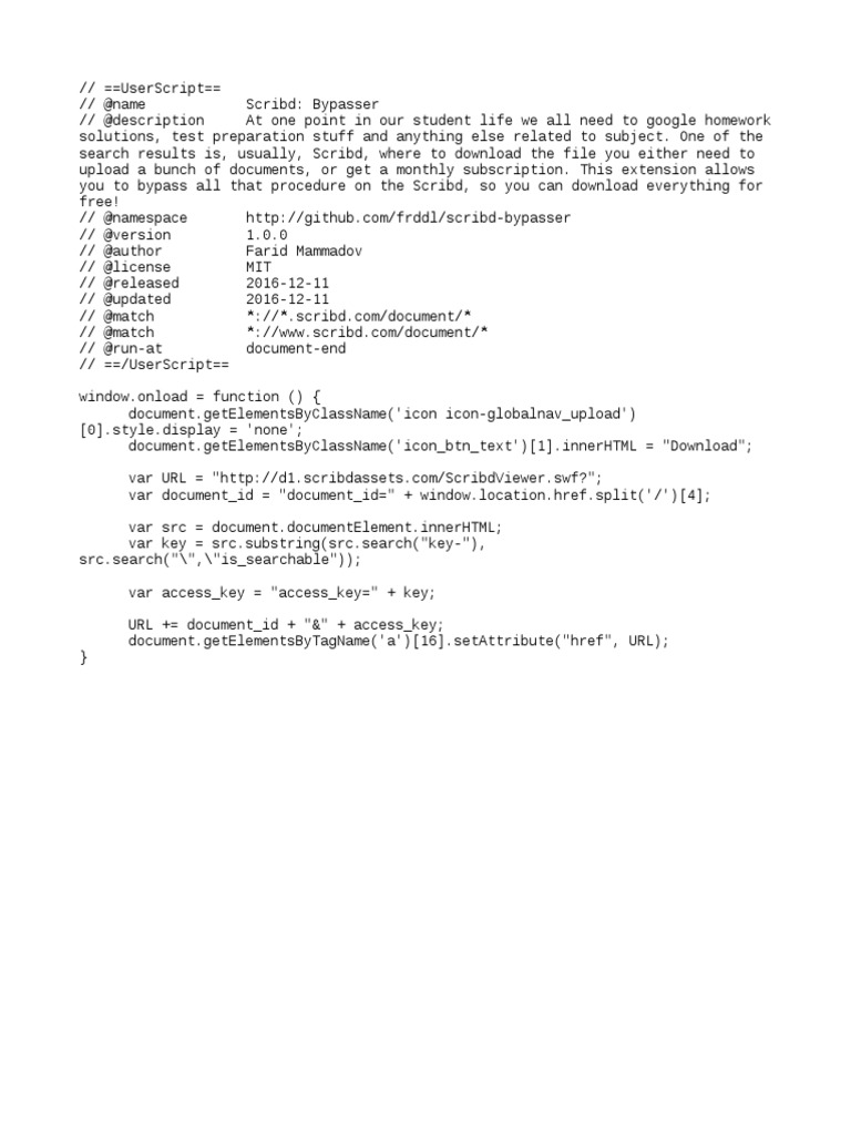 Scribd Bypasser - User.js | PDF