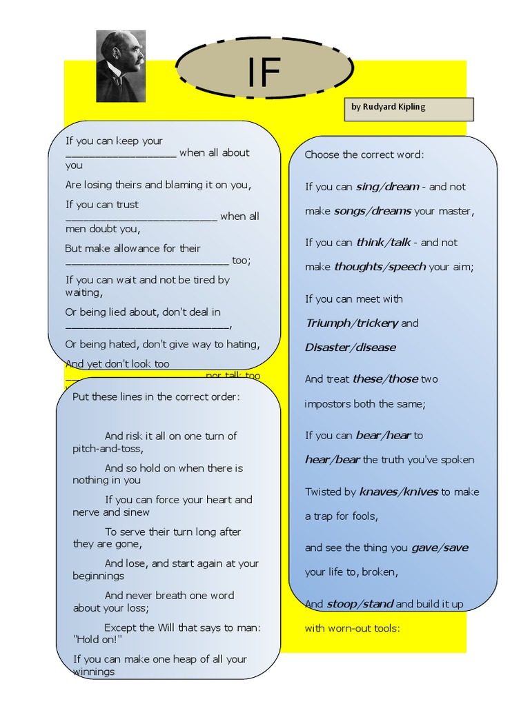 If by Rudyard Kipling Fun Activities Games Reading Comprehension ...