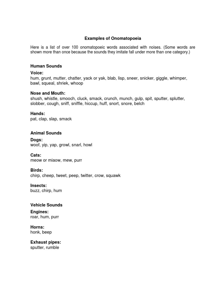 Onomatopoeia Examples In Sentences
