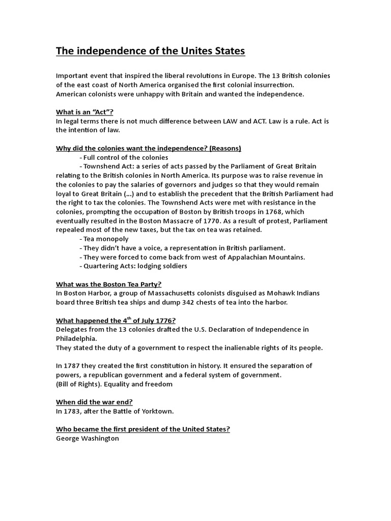 Causes of U.S. Independence Explained | PDF | Politics | History
