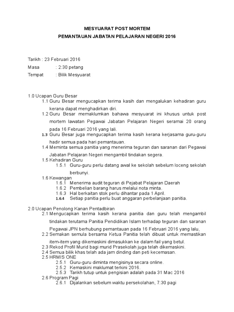 Mesyuarat Post Mortem 2016 | PDF