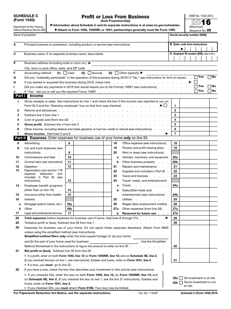2016 Schedule C Tax Form Guide | PDF | Cost Of Goods Sold | Expense