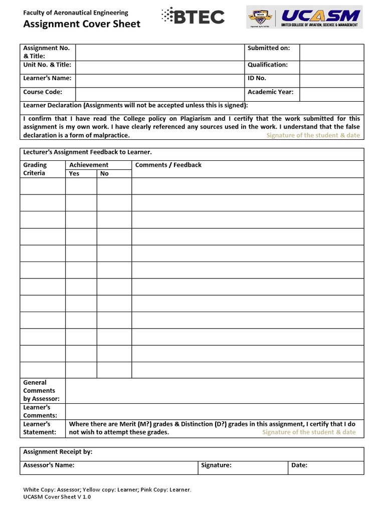 Assignment Cover Sheet Template | PDF