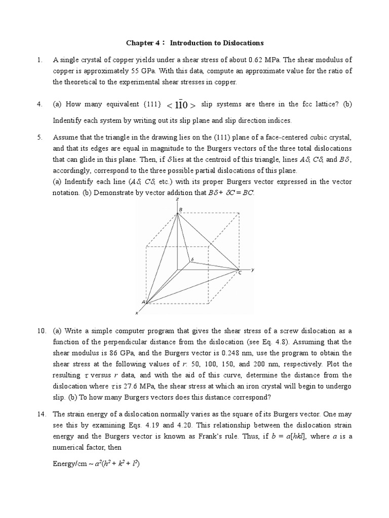 Chapter4 Problem Select | PDF | Dislocation | Geometry
