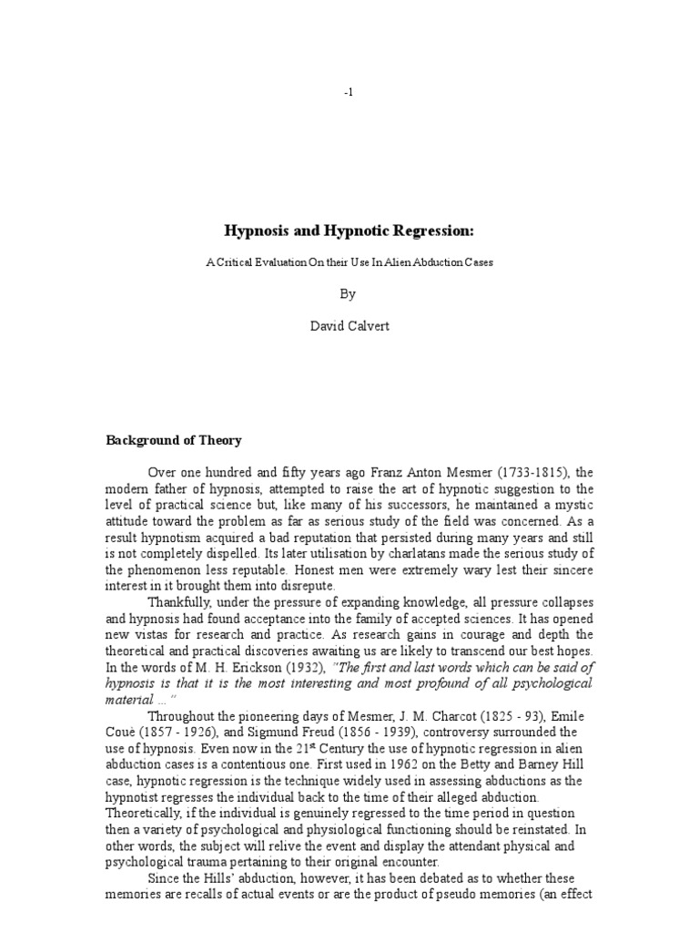 Hypnosis and Hypnotic Regression in Alien Abduction Cases | PDF | Alien ...