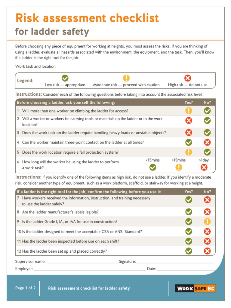 Risk Assessment Checklist For Ladder Safety | PDF | Ladder | Risk