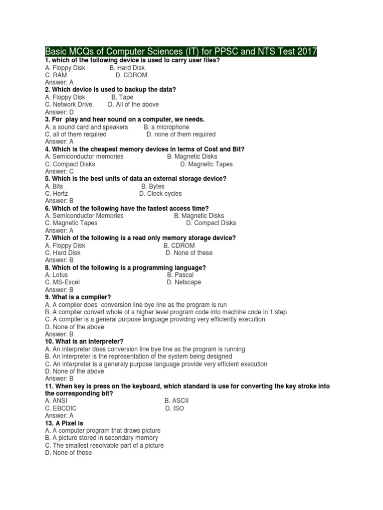 Basic MCQs of Computer Sciences | PDF | Random Access Memory | Computer Data Storage