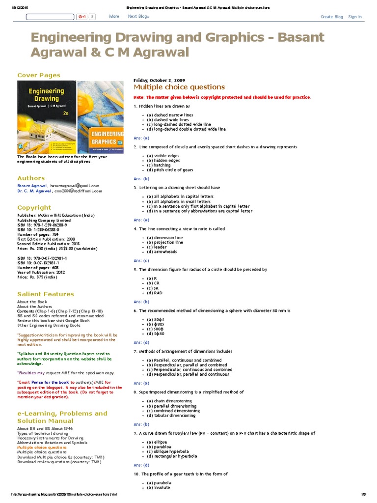 Engineering Drawing and Graphics Basant Agrawal C M Agrawal Multiple Choice Questions | PDF ...